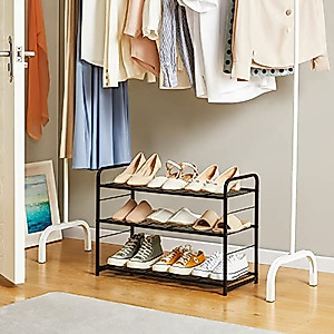 LEGUANG 3-Tier Stackable Shoe Rack Storage Organizer, for Bedroom Closet, Entryway, Hallway, Expandable & Adjustable, Wire Grid, Black