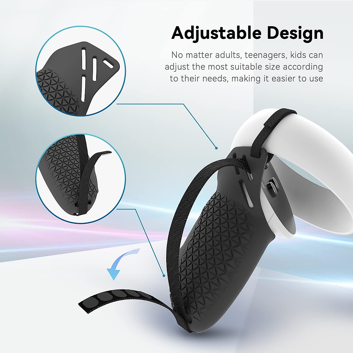 CNBEYOUNG Touch Controller Grip Cover Compatible with Quest 2, Anti-Throw Handle Sleeve Quest 2 Accessories with Nylon Adjustable Wrist Knuckle Strap(Black)