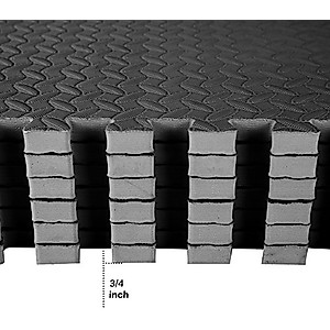 Signature Fitness Puzzle Exercise Mat with EVA Foam Interlocking Tiles, Black, 3/4” Thick, 24 Tiles, 96 Sq Ft
