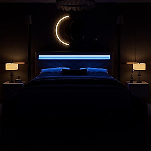 Keyluv King Size LED Bed Frame with 4 Storage Drawers, Velvet Upholstered Platform Bed with Adjustable Crystal Button Tufted Headboard and Solid Wooden Slats Support, No Box Spring Needed, Beige