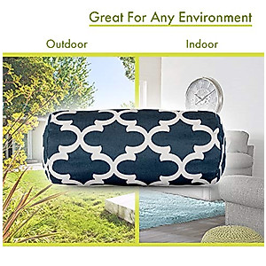 Majestic Home Goods Navy Trellis Indoor / Outdoor Round Bolster Pillow 18.5" L x 8" W x 8" H