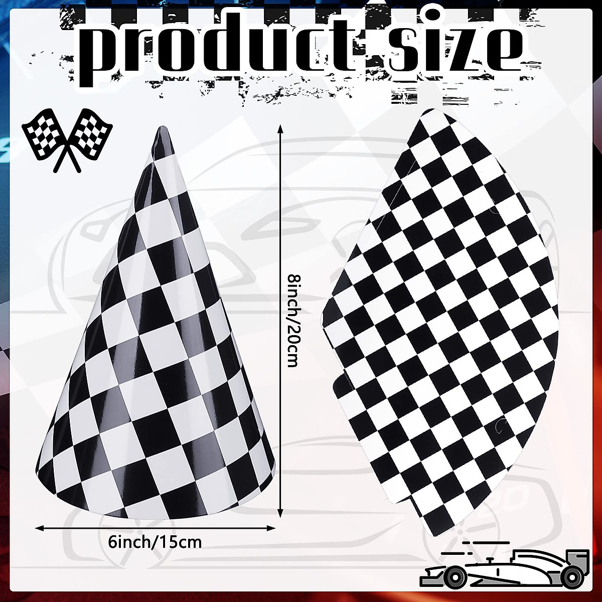 30 Pieces Birthday Party Hats Car/Cow Themed Paper Cone Hat Birthday Party Supplies Decorations for Kids (Race Car)