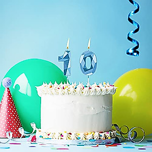10th Birthday Candles 3D Diamond Shape Number Candles Numeral Birthday Cake Topper Cake Candles for Birthday Decoration Family Baking Reunions Theme Party Cake Decorating Supplies (Blue)