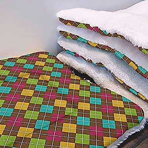 Multicolor Dog Bed Mat Squares Dotted Lines Autumn Colors Checkered Ultra Soft Warm Plush Puprug Puppy Bed Cushion Geometric 22" x 28"
