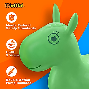 WALIKI Green Bouncy Horse for Kids | Inflatable Hopping Horse Ride-On Toy with Pump for Active Boys Ages 1, 2, and 3 | Balance & Sensory Ride-On Toy