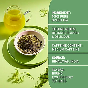 HANDPICK, Organic Green Tea Bags - 100 Tea Bags | Resealable Bag, Round & Eco-friendly Tea Bags | Direct From India