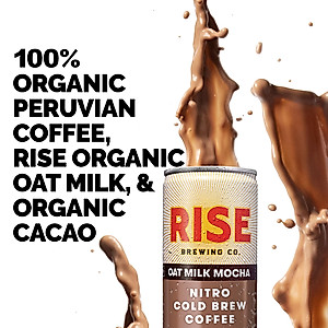 RISE Brewing Co. Oat Milk Mocha Nitro Cold Brew Coffee, No Sugar Added & No Dairy, Organic & Non-GMO, Low Acidity & Vegan, 7 Fl. Oz. Cans