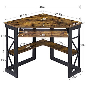 VECELO Corner Computer Desk 41 x 30 inches with Smooth Keyboard & Storage Shelves for Home Office Workstation, Antique Brown