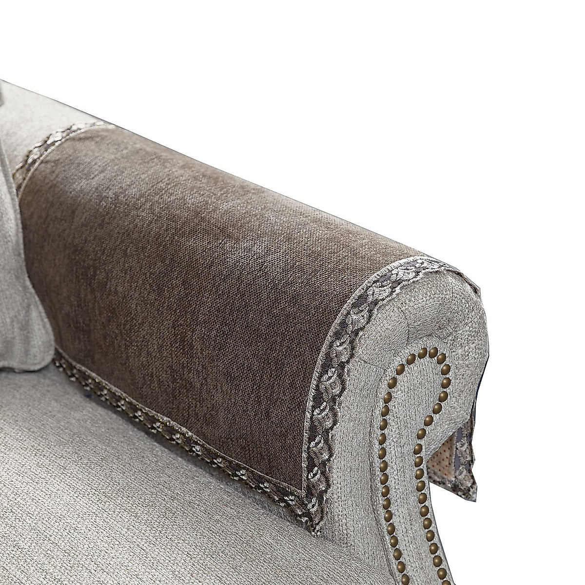 MINJIATEX Couch arm Covers,Non-Slip lace Sofa arm Covers Set of 2 Washable Sofa armrests Covers for Living Room Recliner Chair arm Covers Protectors for Leather Sofa armrest slipcover (HZW-Brown)