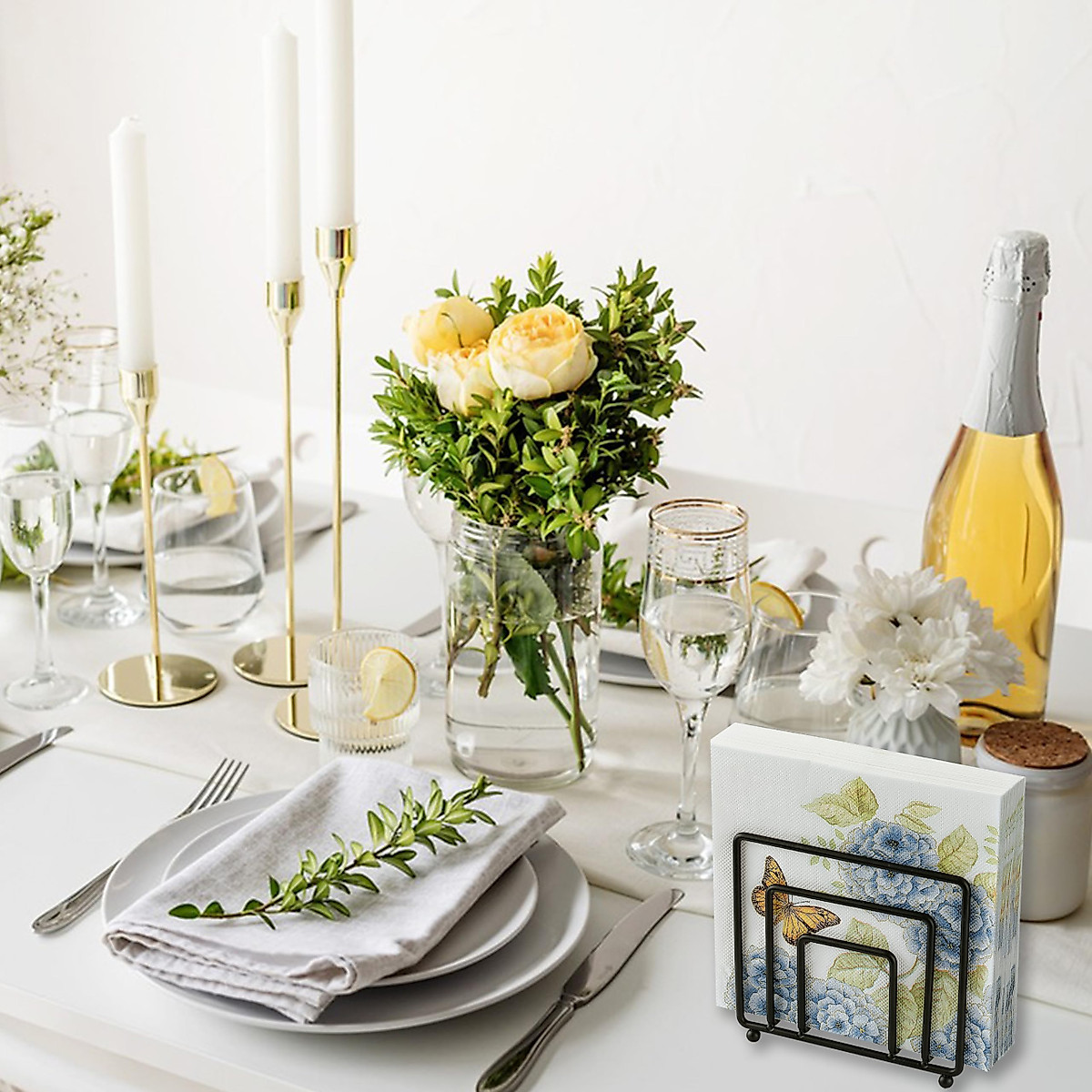 Napkin Holder for Table, JJOO Black Napkin Holders for kitchen, Napkins Holder Dispenser for Indoor & Outdoor Table (Metal, Black)