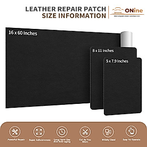 ONine Leather Repair Patch,Self-Adhesive Couch Patch，Multicolor Available Scratch Leather 5X7.9 Inch Peel and Stick for Sofas, Car Seats Hand Bags Jackets (Ink Black)