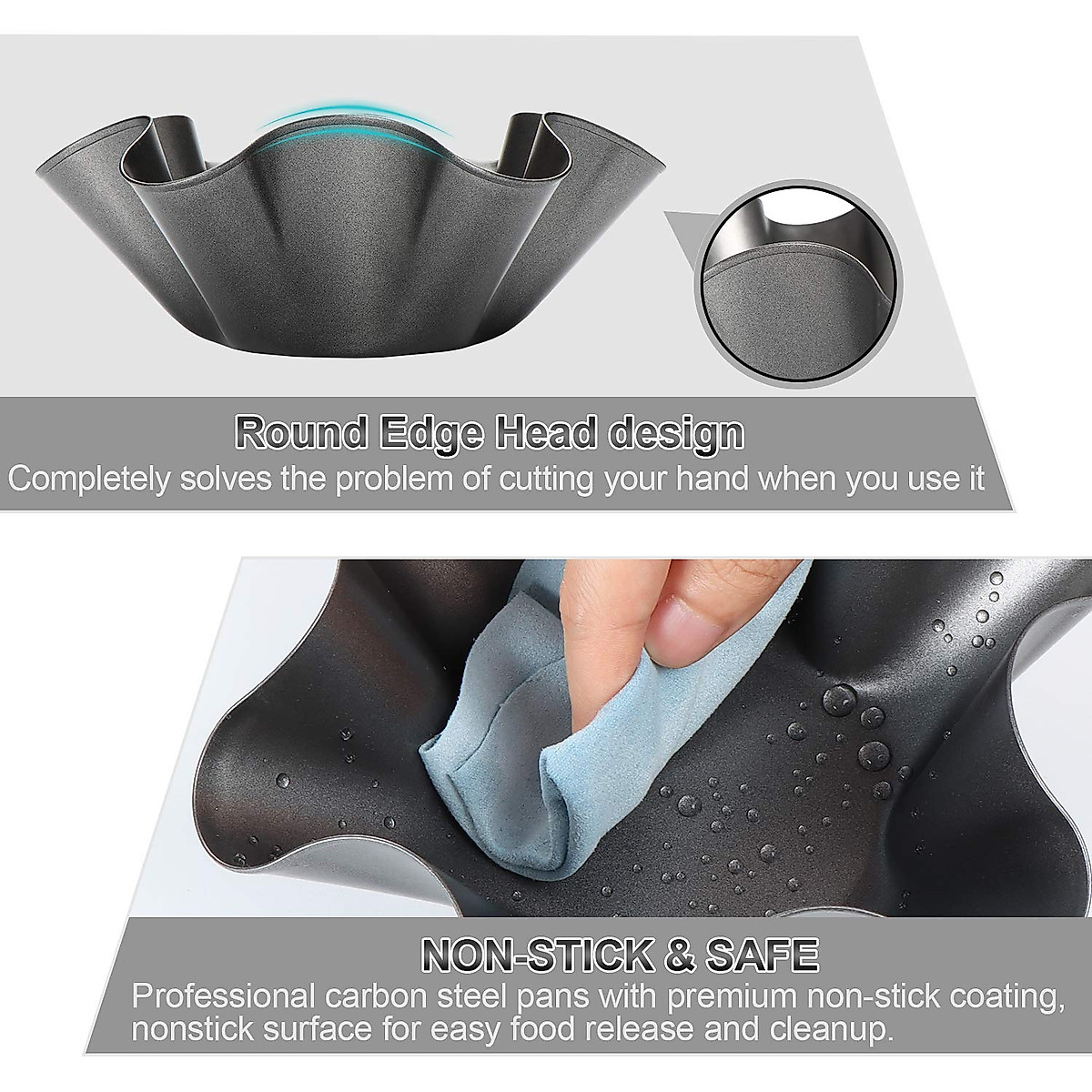 Aybloom Tortilla Pan Set - 6pcs Non-Stick Carbon Steel Taco Salad Bowl Makers Tortilla Shell Pans (Black)