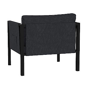 Flash Furniture Lea Indoor/Outdoor Patio Chair with Cushions - Modern Steel Framed Chair with Storage Pockets, Black with Charcoal Cushions