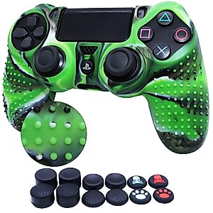 Water Transfer Printing Silicone Skin for PS4 RALAN ,PS4 Silicone Skin Controller for PS4 Slim/PS4 Pro Controller (Black Pro Thumb Grip x 8 ,Cat + Skull Cap Cover Grip x 2)