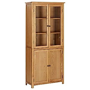Tidyard Bookcase with 2 Glass Doors and 2 Wooden Doors Cabinet Oak Wood Book Display Cabinet Organizer for Living Room, Bedroom, Home Furniture 31.5 x 13.8 x 70.9 Inches (W x D x H)