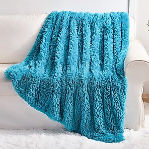 YUSOKI Teal Faux Fur Throw Blanket,2 Layers,50" x 60", Turquoise Soft Fuzzy Fluffy Plush Furry Comfy Warm Blanket for Teens Girls Couch Bed Chair Sofa Bedroom Fall Winter