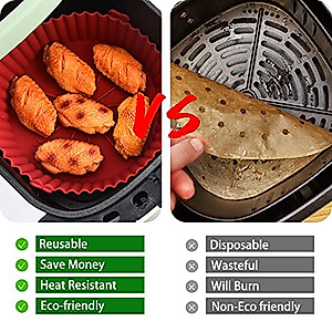 2-Pack 7.2 inch Air Fryer Silicone Liner Silicone Air Fryer Basket Heat Resistant, Reusable Air fryers Silicone Pot Round - Food Safe Air fryer Oven Accessories (Red+Pink)
