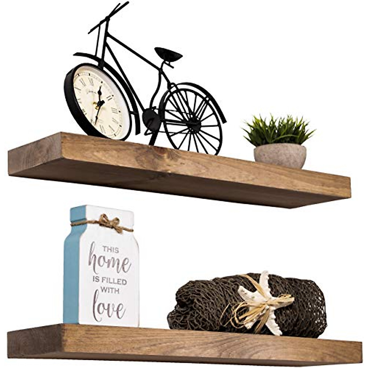 Imperative Décor Floating Wall Shelves Set of 2 - Functional & Rustic Wooden Shelve for Home Furnishing, Bathroom, Kitchen, & Farmhouse - USA Handmade (Light Walnut, 24 Inch Long x 5.5 Inch)