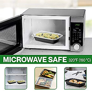 Glownary Meal Prep Food Containers with Lids, Bento Boxes, Food Storage Containers (28 oz. - Black, 50 Count. - Plastic)