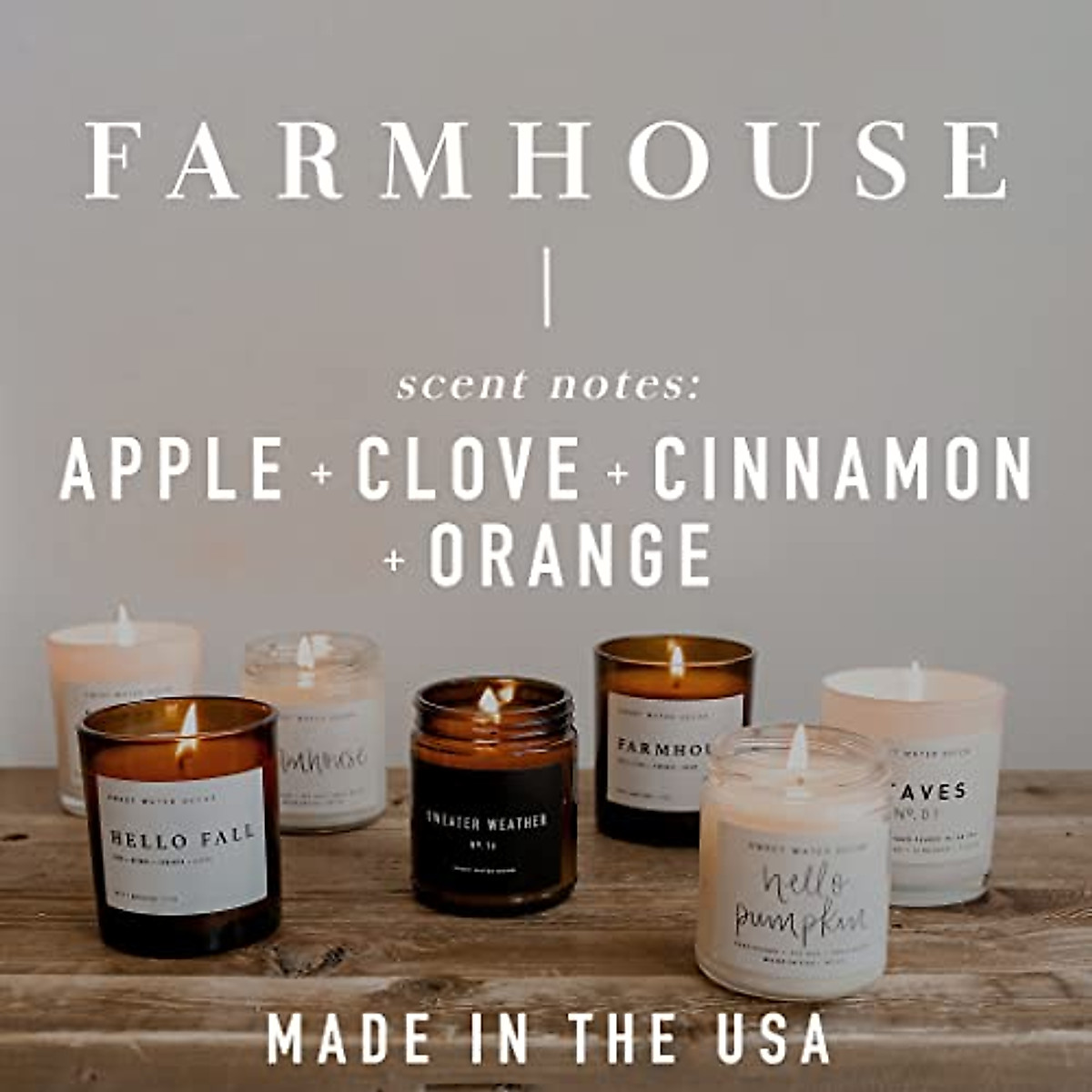 Sweet Water Decor Farmhouse Candle | Autumn, Cinnamon, and Nutmeg, Fall Scented Soy Wax Candle for Home | 9oz Amber Jar, 40 Hour Burn Time, Made in The USA (Farmhouse)