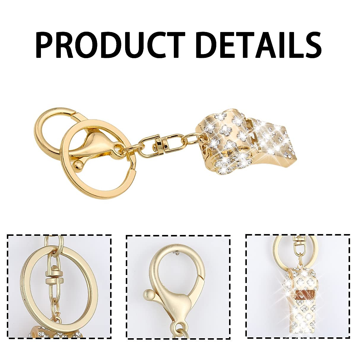 Moioee Blingbling Shining Mini Whistle Keychain, Metal Rhinestone Whistle Keyring for Bag Purse Backpack Handbag, Crystal Car Charming Cute Decoration Pendant Key Chain for Women Girls