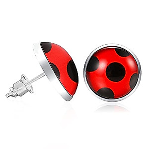 Earrings Girls Black Spot Red stud Silver Bug Earrings for Women