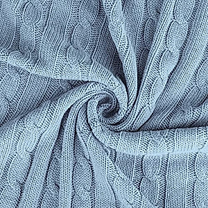 uxcell 100% Cotton Knitted Throw Blanket for Sofa and Couch Soft Lightweight Cable Knit Blanket Home Decors Blanket, Columbia Blue 50" x 60"