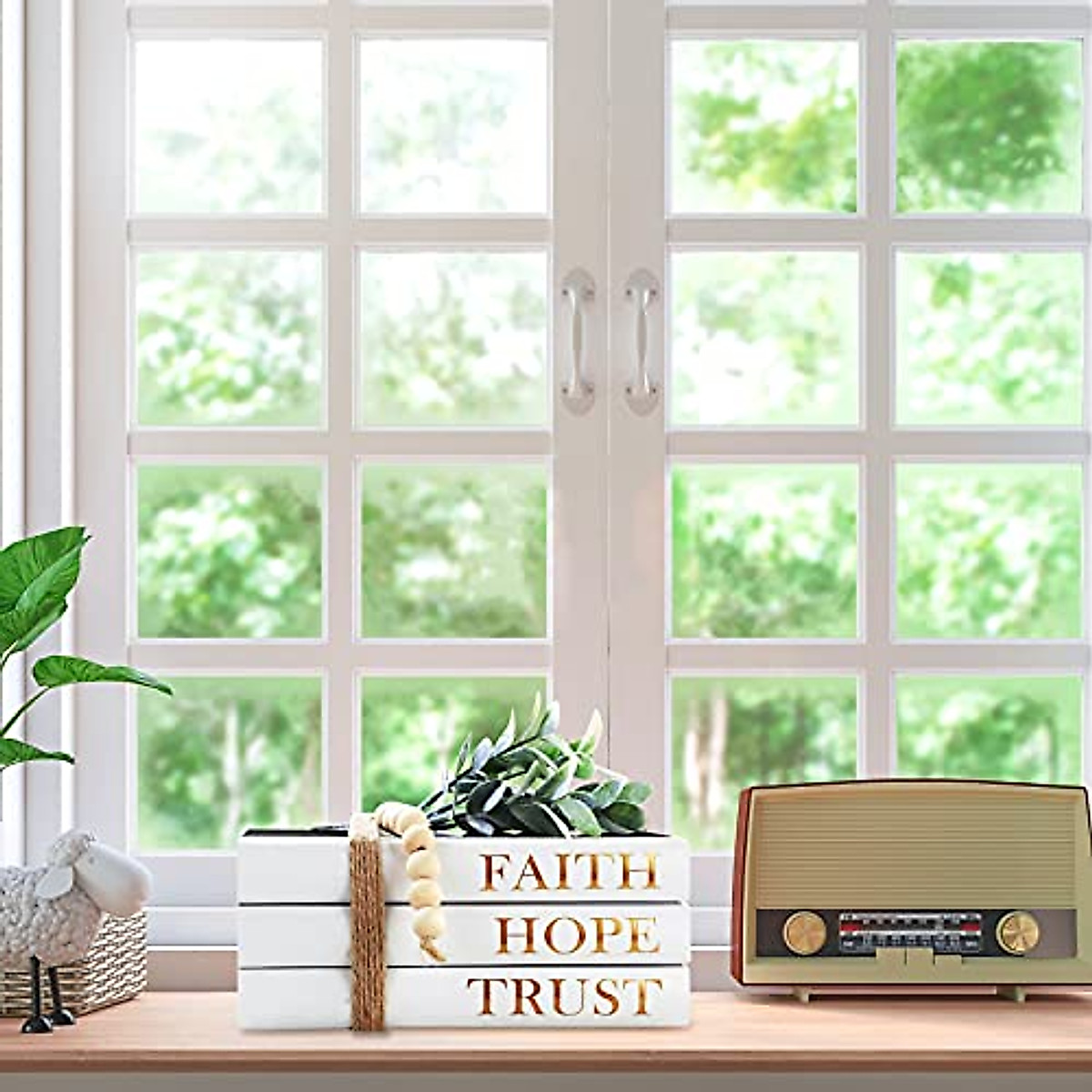 Hardcover Decorative Book,Modern Hardcover Decorative Books,Faith|Hope|Trust(Set of 3) Stacked Books for Decorating Coffee Tables and Bookshelf