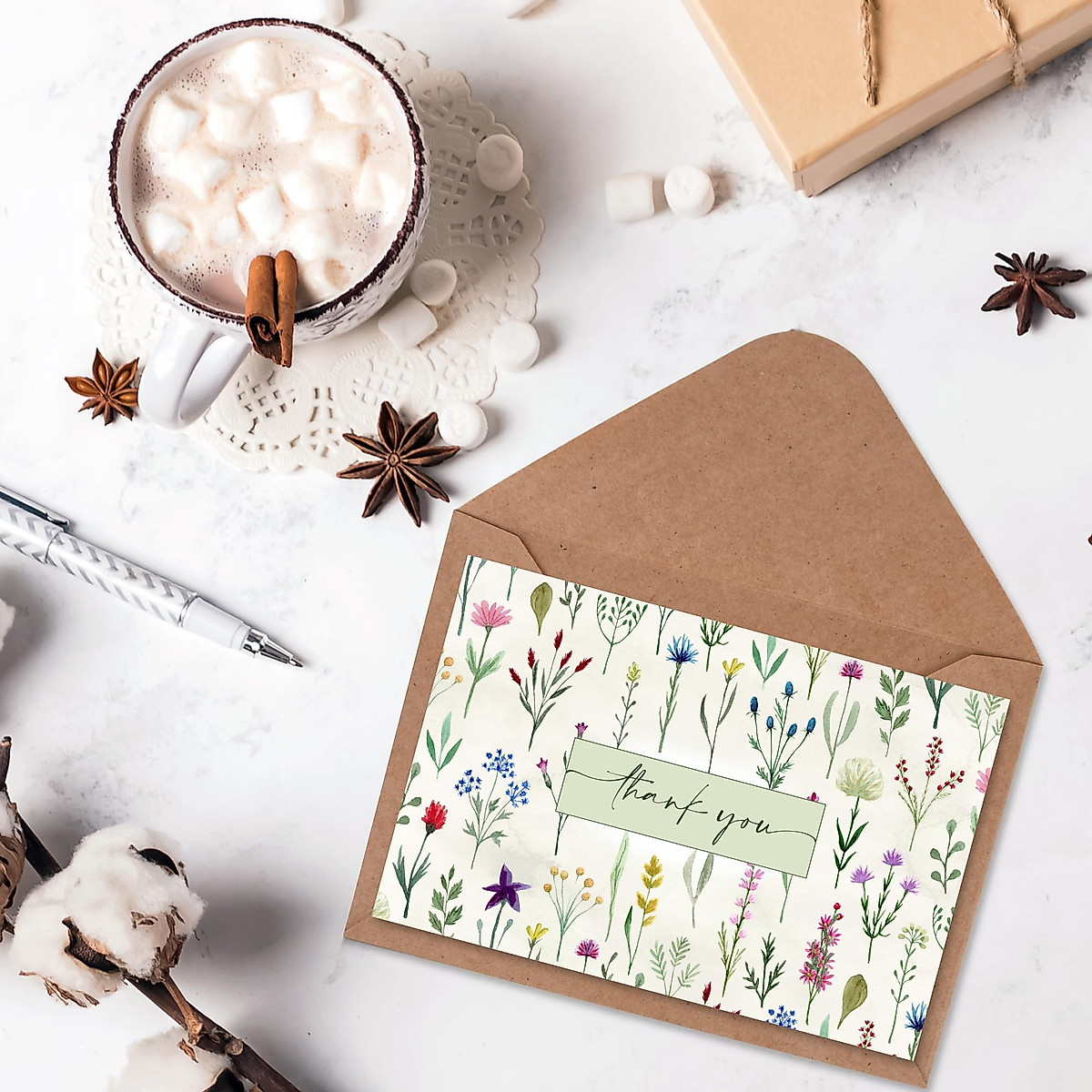 CCAMSSELY Wedding Thank You Cards with Envelopes - 50 Pack Watercolor Floral Thank You Cards Bulk for Baby Shower Bridal Birthday Graduation - 4x6 inches