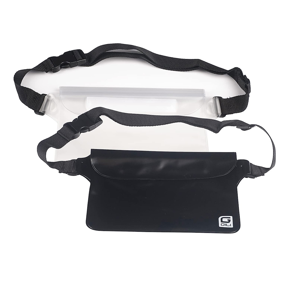GILI 2-Pack Waterproof Pouch, Screen Touch Sensitive Waterproof Bag with Adjustable Waist Strap - Keep Your Phone and Valuables Dry - Perfect for Paddle Boarding (Clear/Black)