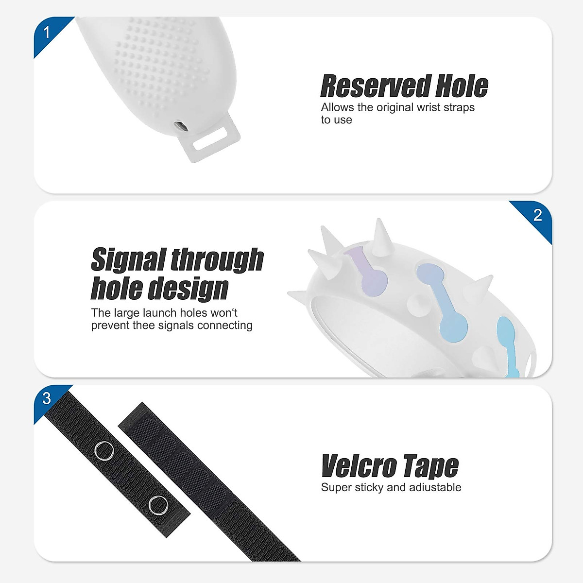 MASiKEN Controller Grips Cover with Face Cover for Meta Oculus Quest 2, Anti-Throw Grips Spike Cover with Adjustable Wrist Strap and Sweatproof Silicone Face Pad, Quest 2 Accessories Kit (White)