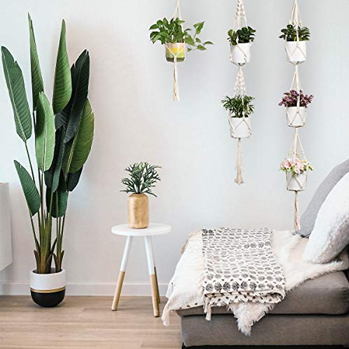 ENUOSUMA 3 Tier Macrame Plant Hanger Indoor with 1 Hook, Handmade Hanging Planter Hanging Flowers Pot with Tassels, Hanging Plant Holder for Home Decor - Cotton Rope, 4 Legs, 71 Inch