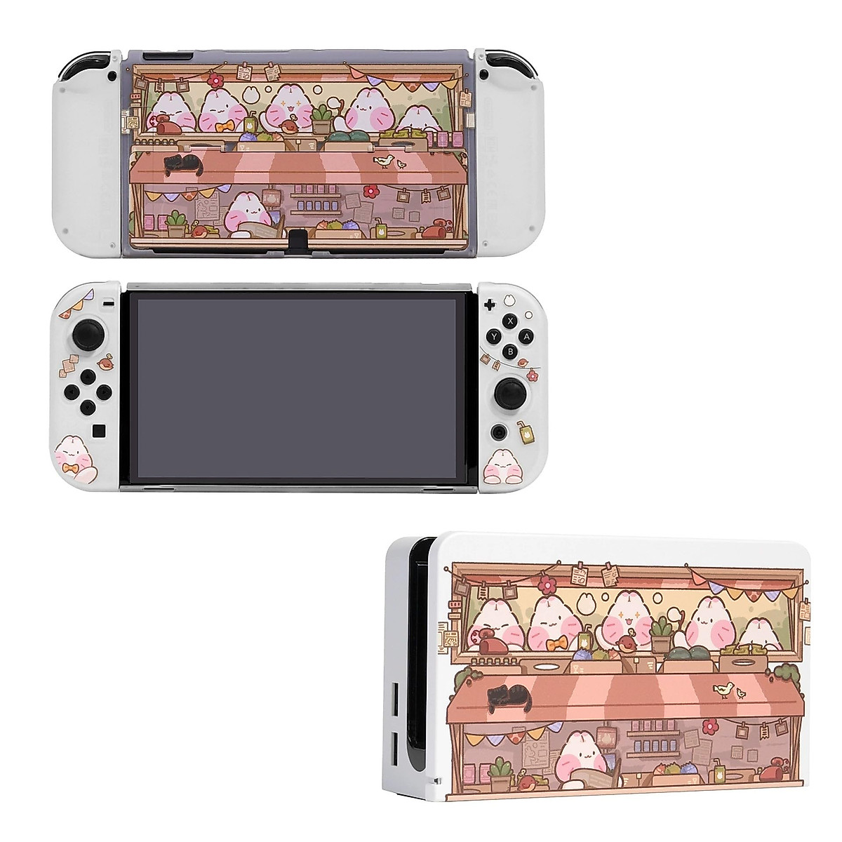 Kiloluv Bunny Grocery Switch OLED Protective Case & Dock Cover Set, Protective Skin Case Cover Faceplate Sleeve Compatible with Nintendo Switch OLED Console, Joy-Cons and Charging Dock