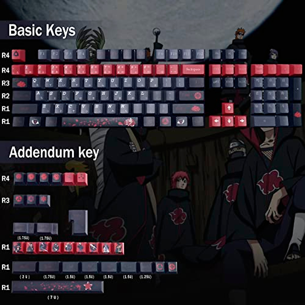 i Maifu Ray Akatsuki keycaps，Japanese keycaps，PBT Anime keycaps with Key Puller for Mechanical Gaming Keyboards