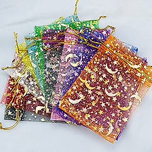 Pack of 100 melange organza bag 5"x7" hot stamping star and moon pattern wedding gift bag with drawstring