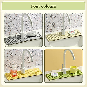 Upgraded Faucet Mat for Kitchen Sink, 2024 New Kitchen Sink Splash Guard Silicone Draining Mat Dish Soap Sponge Holder Tray for Kitchen Bathroom Sink (Grey, 17.5" x 5.5")