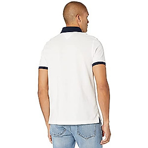Tommy Hilfiger Men's Short Sleeve Cotton Pique Flag Polo in Regular Fit, Bright White, Medium