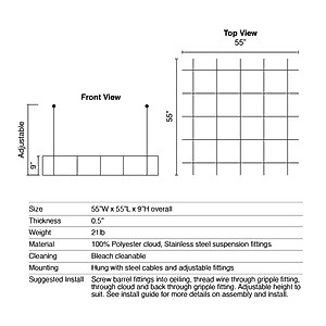 Lumeah Acoustic Cloud | Sound Proofing, Decorative Sound Dampening Hanging Installation | Stunning Adjustable Height Design Acoustic Panel Ceiling Fixture | 55” W x 55” L x 9” H | Taupe