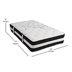 Flash Furniture Capri Comfortable Sleep 12" Hybrid Pocket Spring and Foam Mattress in a Box, Foam Pocket Spring Hybrid Mattress for Pressure Relief, Twin