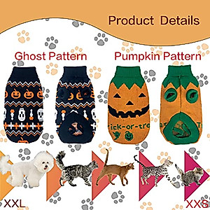Vehomy 2Pcs Pet Halloween Sweaters Dog Halloween Pumpkin Sweater Kitten Cat Holiday Theme Turtleneck Knitwear Shirt with Pumpkin Skull Patterns Dog Puppy Halloween Costume Clothes for Small Dogs XS