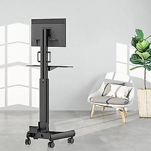 XIANGGUI 1983 Monitor Arms Single Monitor Mobile Cart 17"-32" Floor-Standing Monitor Stand LCD TV Stand Height-Adjustable Monitor Mount Stand with Keyboard and Host Bracket with Swivel, Tilt