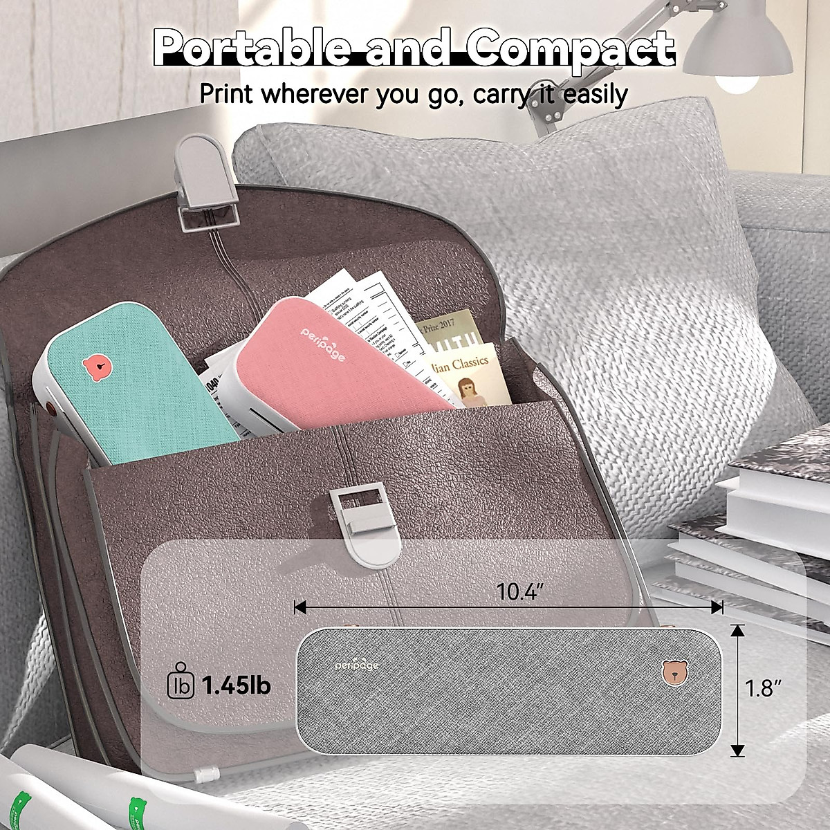 PeriPage Thermal Inkless Portable Printer, Supports 8.26"x11.69" US Letter, Wireless Bluetooth Mobile Travel Printer, Compatible with Android and iOS, Prints Documents,Tattoo Paper, Photos