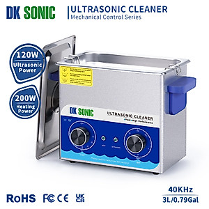DK SONIC 3L Ultrasonic Cleaner,Stainless Steel Ultrasonic Jewelry Cleaner with Cleaning Basket,Timer and Heater,Mechanical Sonic Cleaner for Cleaning Carburetor Parts,Eyeglasses,Coins (110V,0.79Gal)