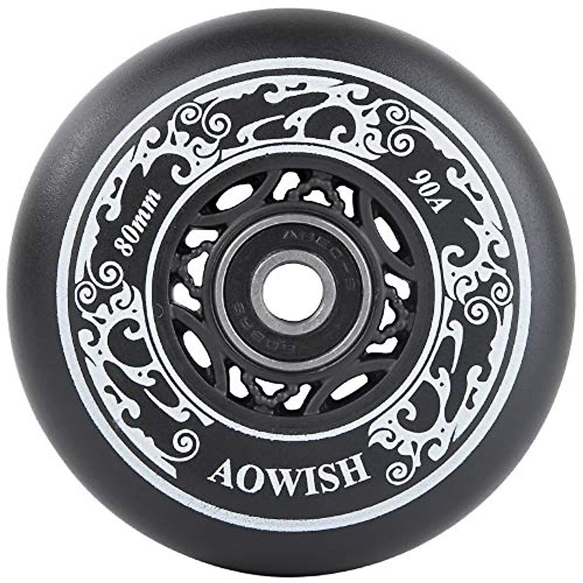 AOWISH 4-Pack Inline Skate Wheels Outdoor Asphalt Formula 90A Aggressive Blades Roller Skates Replacement Wheels with Speed Bearings ABEC 9 and Floating Spacers (Black, 80mm)