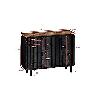 Aisurun 40.94" Modern Storage Cabinet Sideboard with 3 Glass Doors, Fir Top & 2 Tier Storage Shelves for Entryway Living Room Home Office Dining Room, Black+Brown