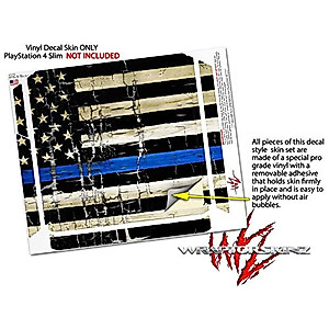 Vinyl Decal Skin Wrap compatible with Sony PlayStation 4 Slim Console Painted Faded Cracked Blue Line Stripe USA American Flag (PS4 NOT INCLUDED)