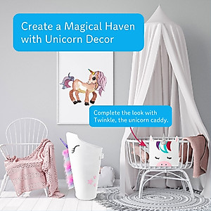 PIKL Unicorn Hamper Bedside Caddy set Patented design Quality Girls Laundry Hamper with Carry Handle and hanging storage organizer bed pocket unicorn decor Ideal gift for girls kids laundry basket