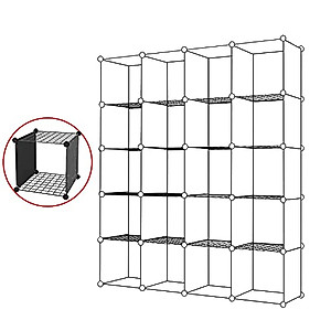 MAGINELS Portable Storage Cubes-14" x14"(Load-Bearing Metal Panel) Modular Bookshelf Units,Clothes Storage Shelves,Room Organizer,Black,20 Cubes