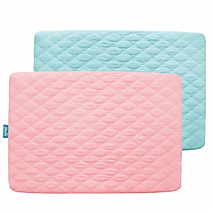 2 Pack Pack and Play Mattress Protector Sheets Fitted Waterproof Playard Mattress Pad Cover, Compatible with Graco Pack n Play & Dream On Me & Pamo Babe, Playpen/Playard Sheet, Pink&Aqua, 39" x 27"