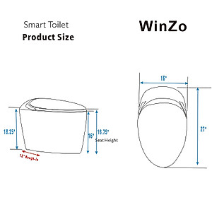 WinZo Luxury Smart Toilet With Bidet Seat, Elongated Egg Shaped Modern Design, Auto Open Auto Flush, Adjusted Heated Seat, Warm Water and Dryer, Night Light, Side Buttons, Grey